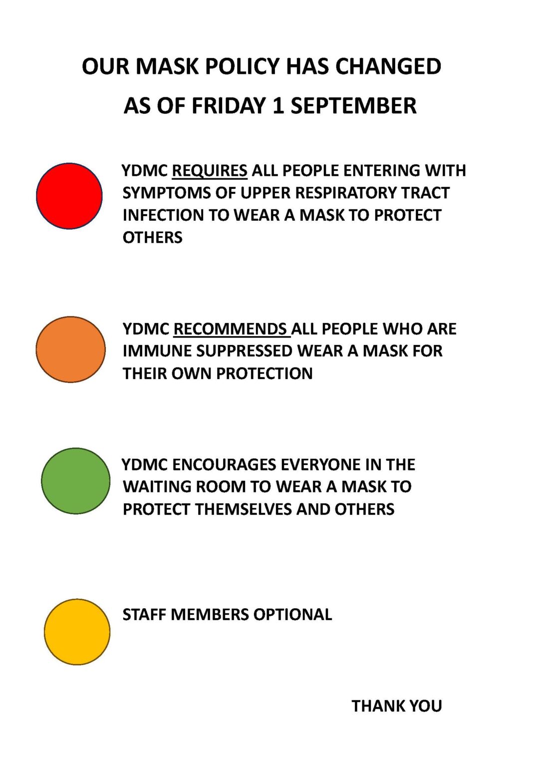 Mask policy changes - YDMC